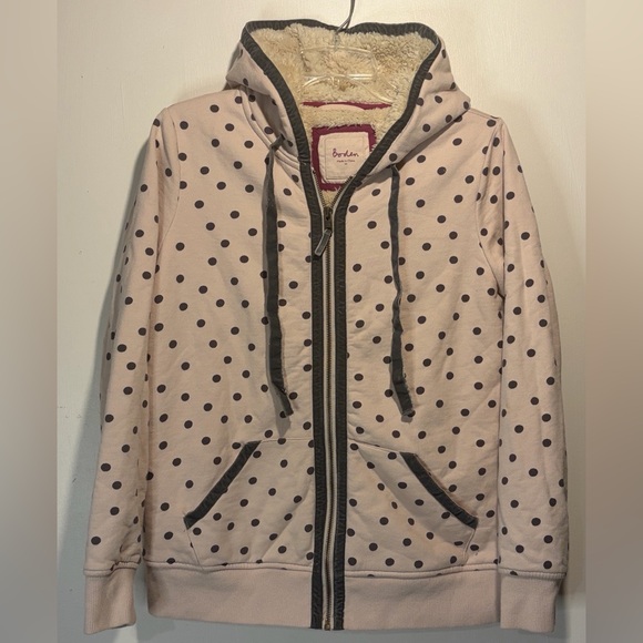 Boden | Jackets & Coats | Boden Polka Dot Dusty Rose Dark Grey Sherpa ...